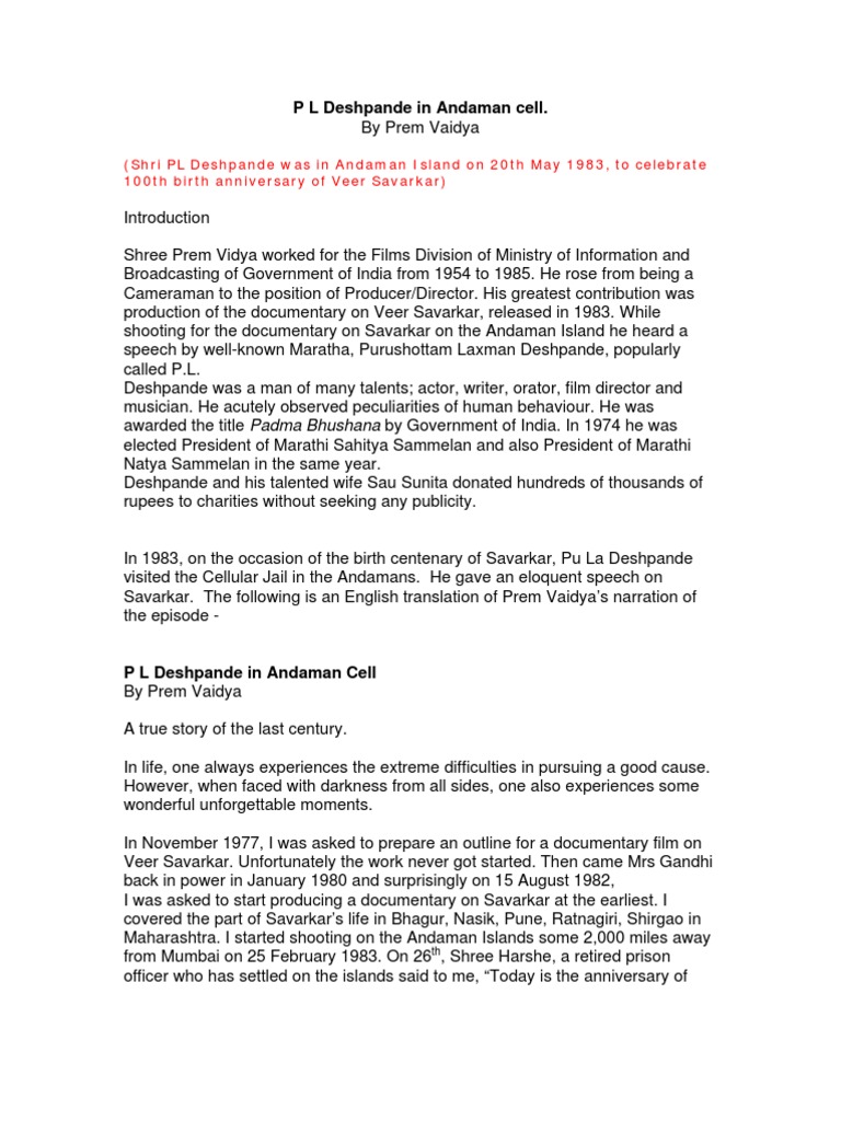 Pu La Deshpande in Andamans.v001 | PDF