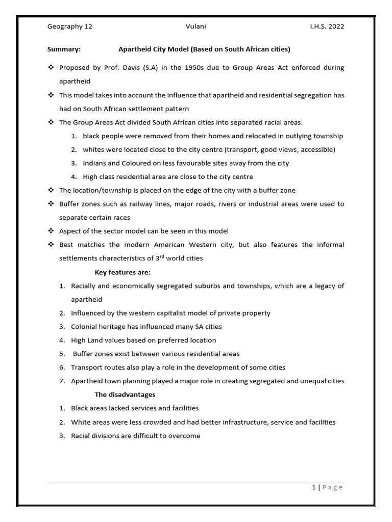 Apartheid City Model in South Africa | PDF | Apartheid | City