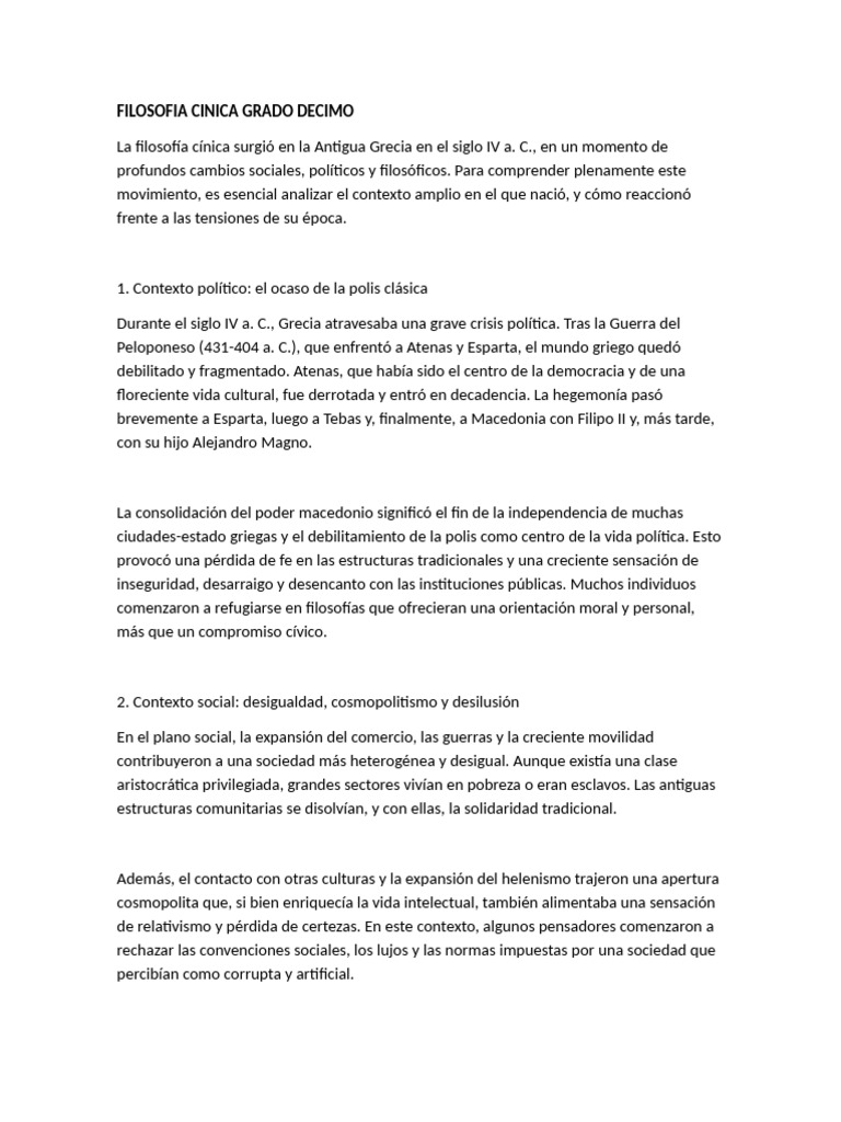 Filosofia Cinica Grado Decimo | PDF