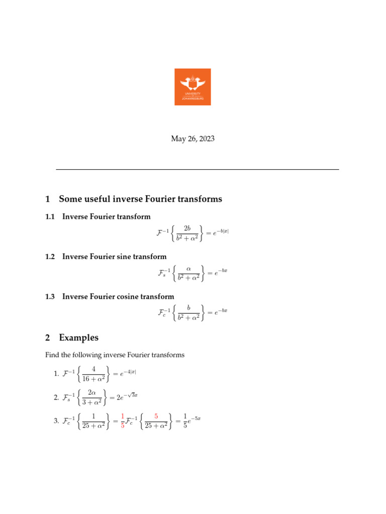 MATE2A2 Inverse Fourier Transform | PDF | Mathematical Analysis ...