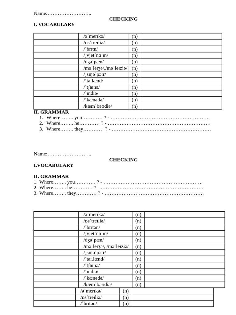 Checking I. Vocabulary | PDF