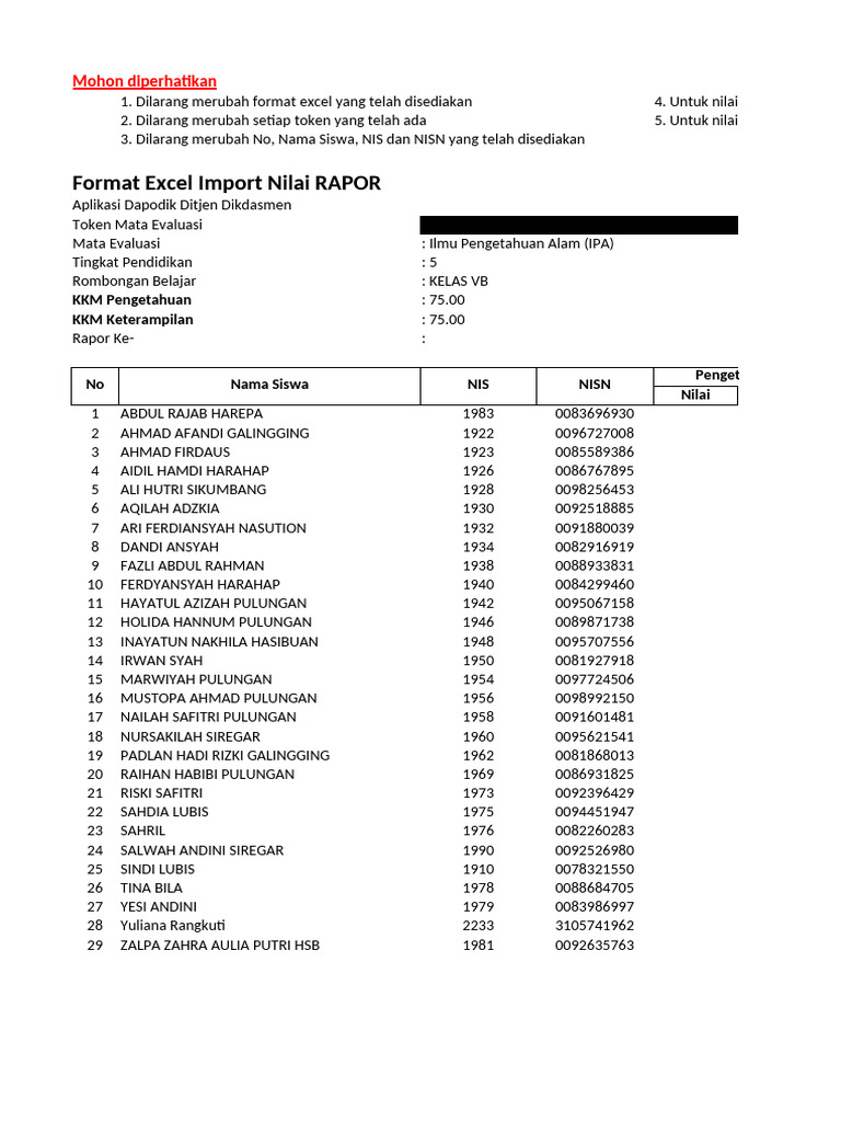 Panduan Format Excel Nilai RAPOR | PDF