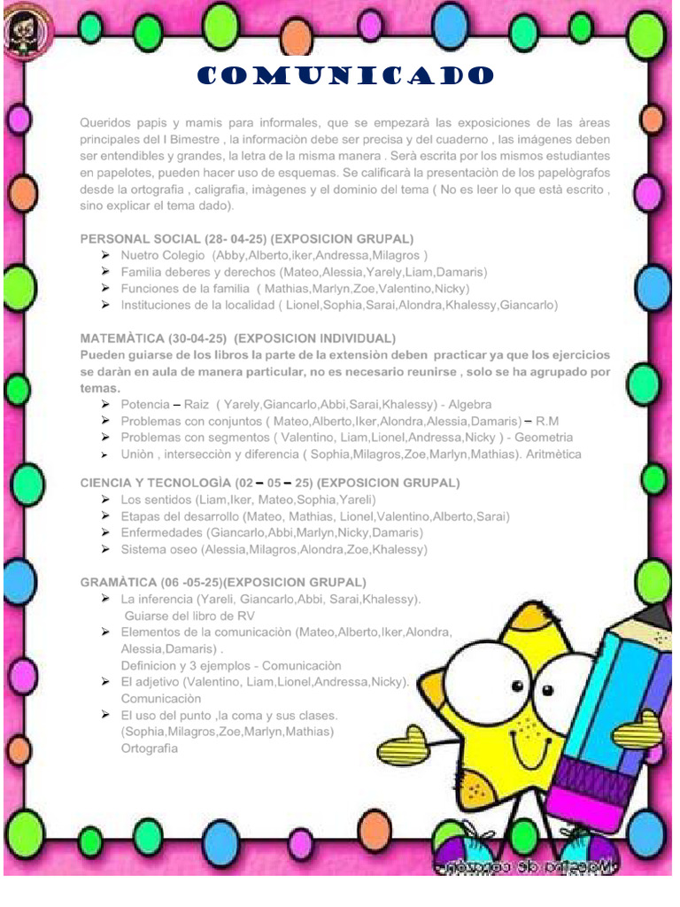 Comunicado de Exposiciones 3 Ero A | PDF