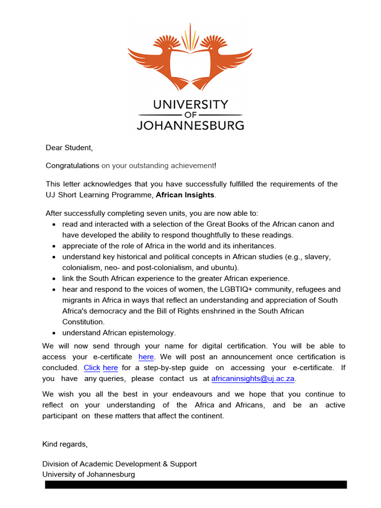 Course Completion Letter AI UJ Internal | PDF