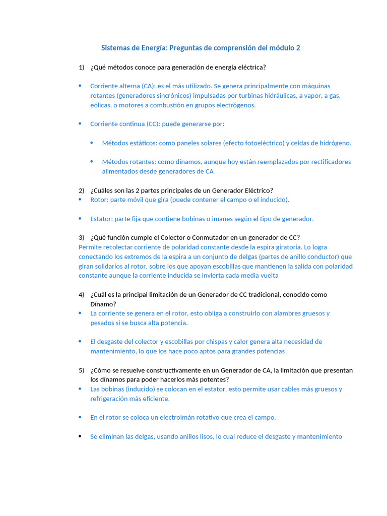 MODULO 2 SE Preguntas Conceptuales | PDF | Generador eléctrico | Motor eléctrico