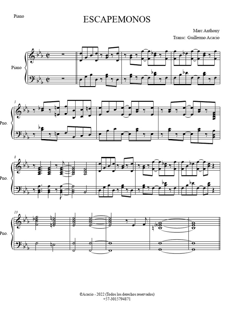 Escapemonos - Marc Anthony - Piano | PDF