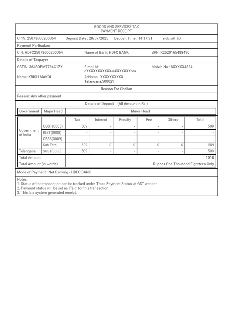 GST Challan Receipt | PDF