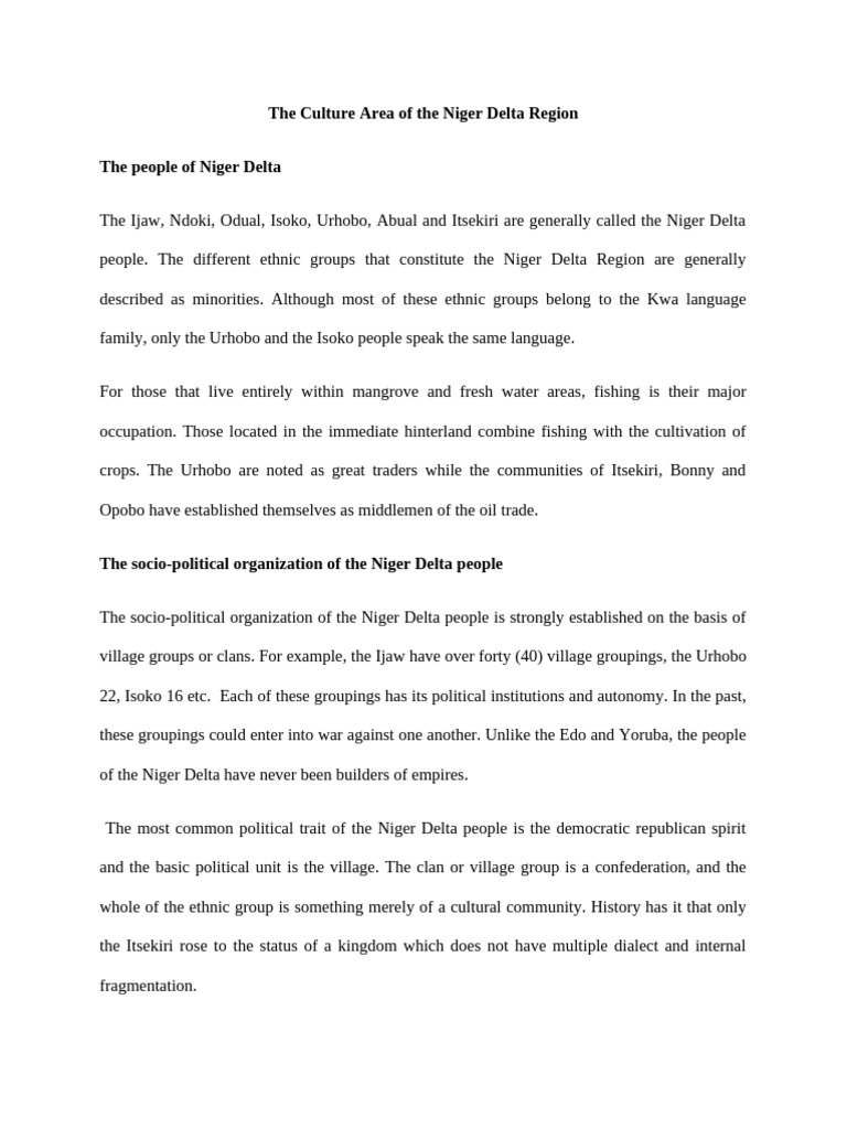 Niger Delta Culture and Ethnic Diversity | PDF | Ethnicity | Cultural ...