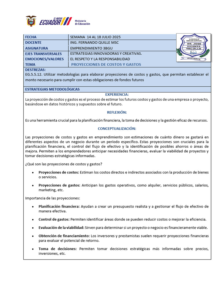 14 Emprendimiento 3bgu 14 Al 18 Julio 2025 | PDF | Iniciativa empresarial | Planificación