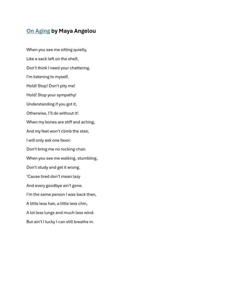 On Aging Poem by Maya Angelou | PDF