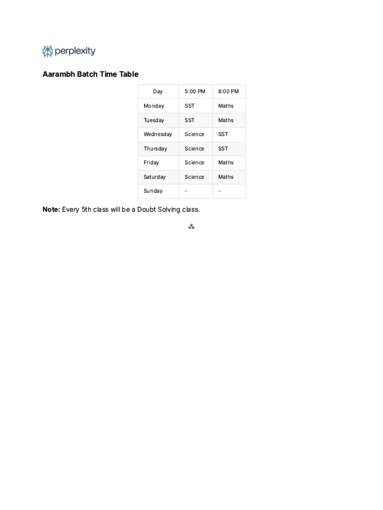 Aarambh Batch Time Table | PDF