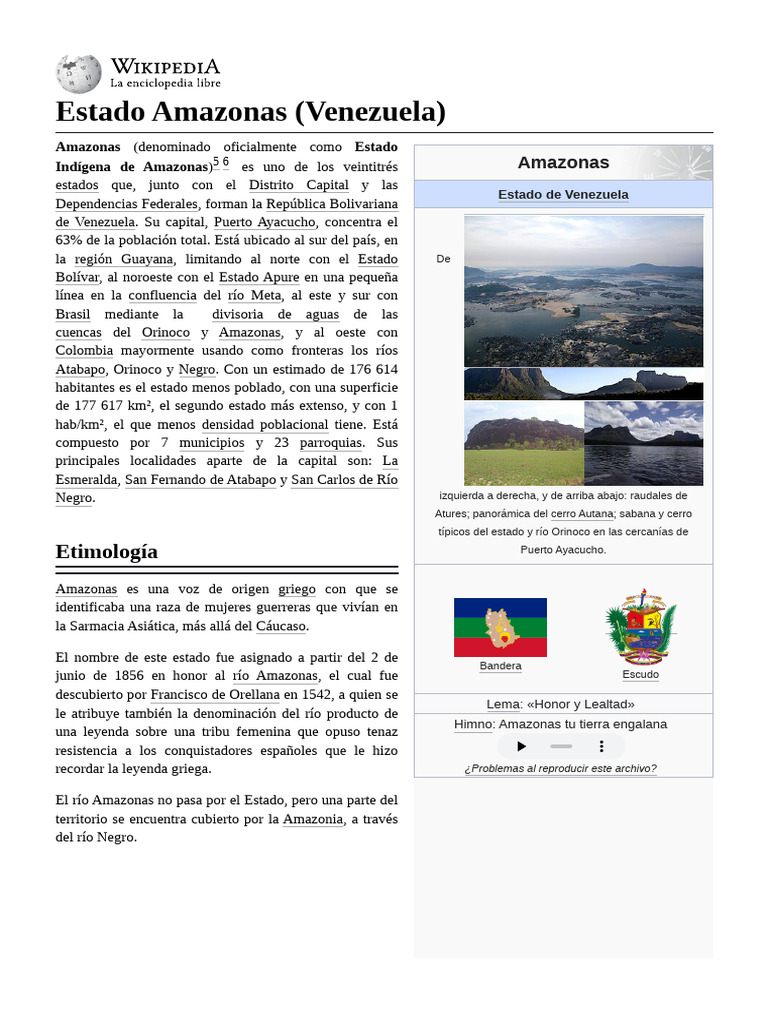 Población y municipios de Amazonas, Venezuela | PDF