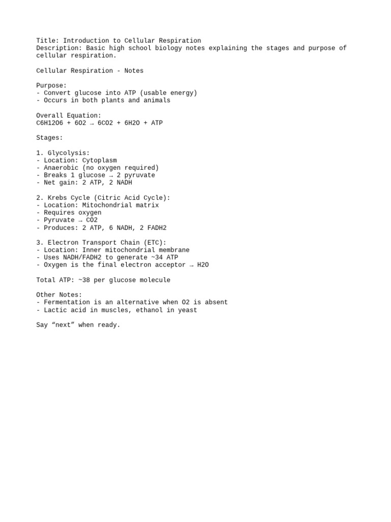 Introduction To Cellular Respiration | PDF