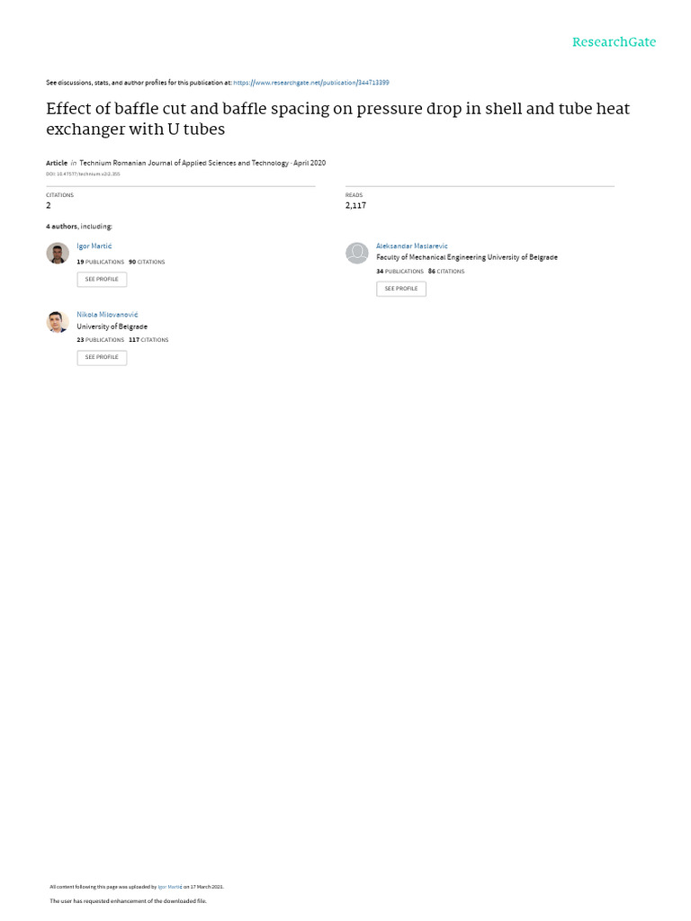 Effect of Baffle Cut and Baffles Pacing | PDF | Heat Exchanger | Heat ...