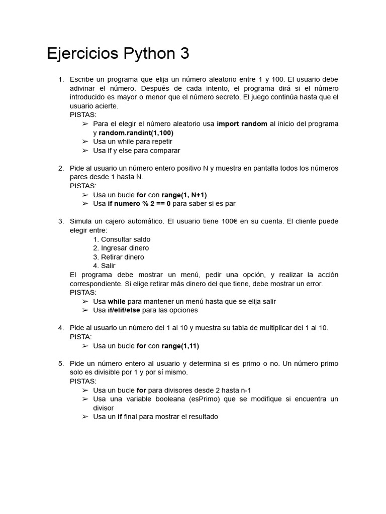 Ejercicios Python 3 | PDF