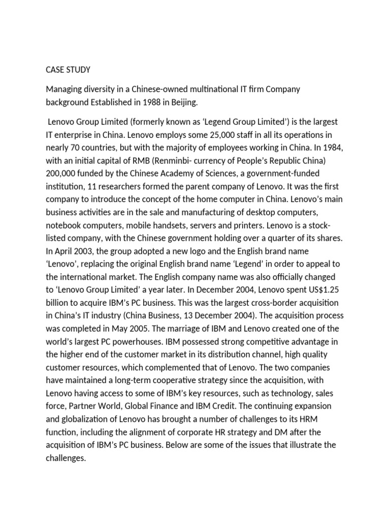 Case Study Diversity Management | PDF | Lenovo | Employment