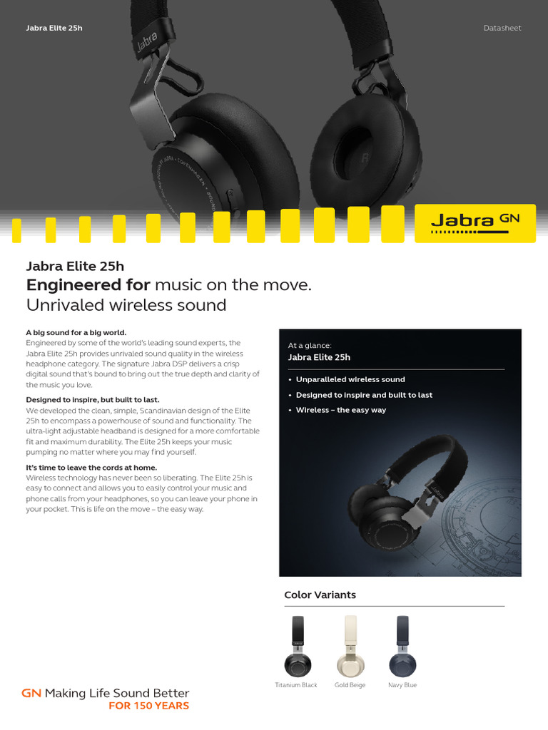 Jabra Elite 25h Datasheet A4 WEB | PDF | Headphones | Electronics