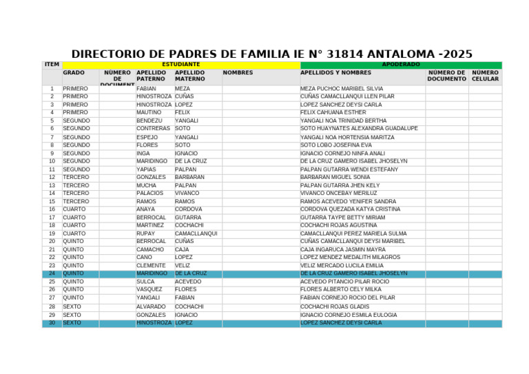 Modelo de Directorio de Padres de Familia 2025 | PDF