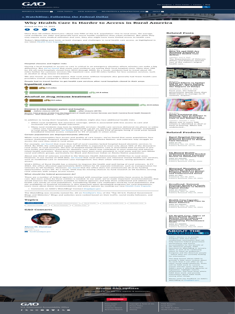 Why Health Care Is Harder To Access in Rural America - U.S. GAO | PDF | Government ...