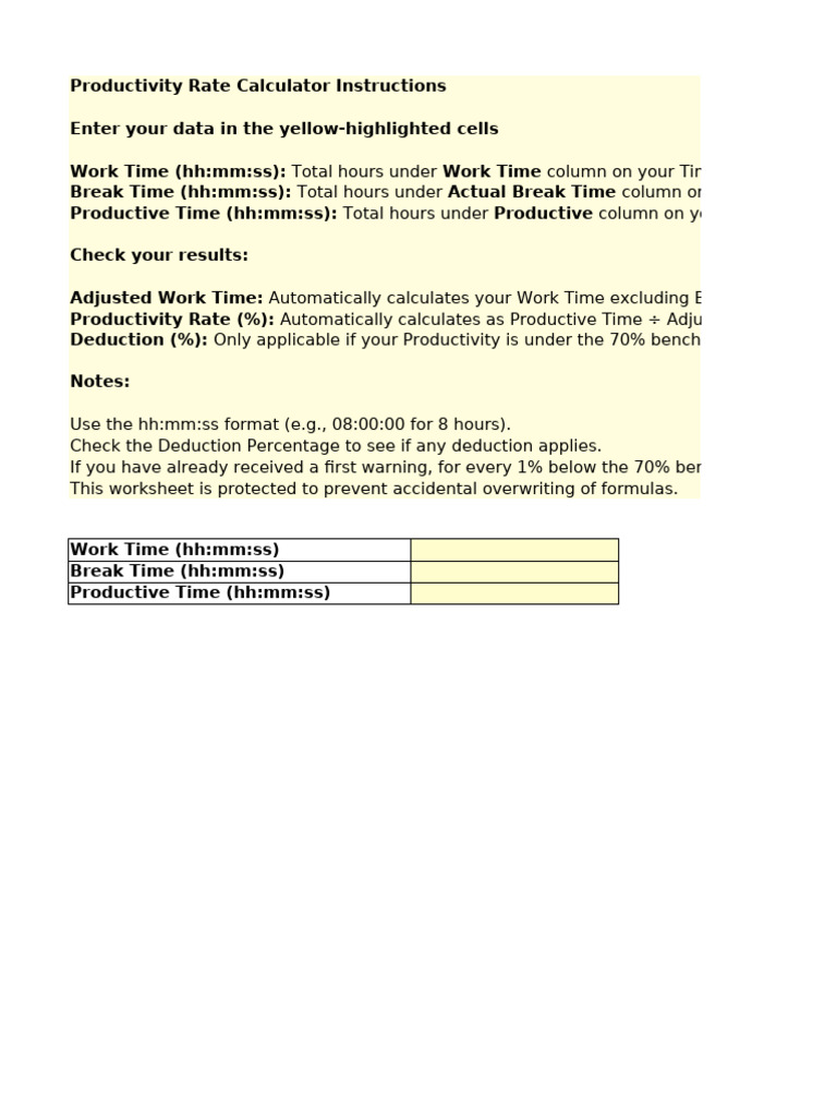 Productivity Rate Calculator Guide | PDF