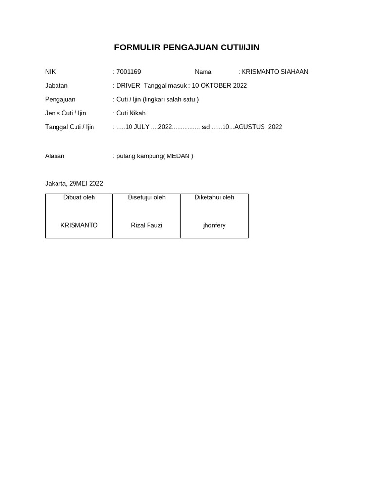 Formulir Pengajuan Cuti-Ijin | PDF