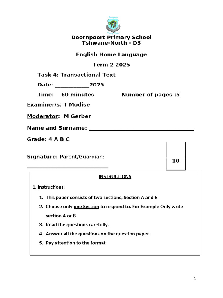 Grade 4 Transactional Writing Task | PDF