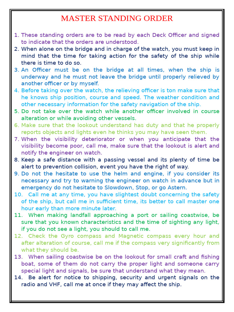 Master Standing Orders | PDF | Compass | Navigation