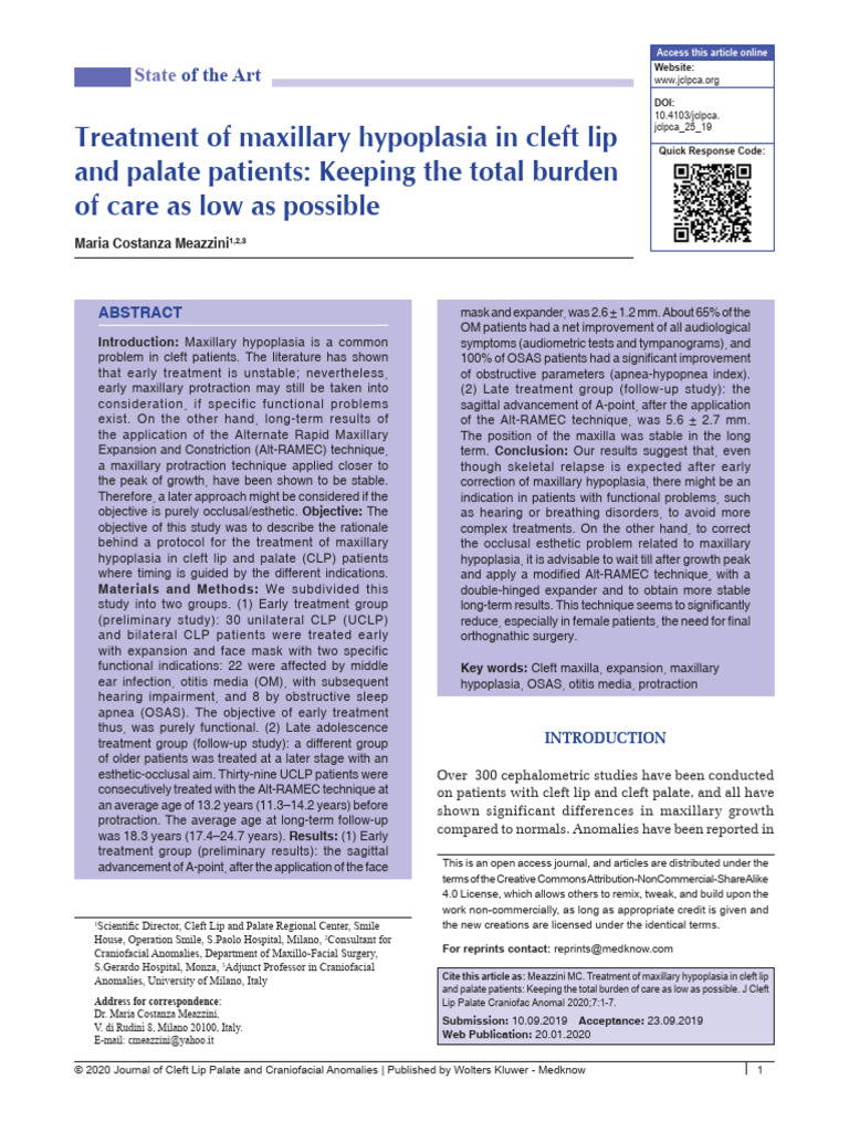 Treatment of Maxillary Hypoplasia in Cleft Lip And.1 | PDF | Human Head ...