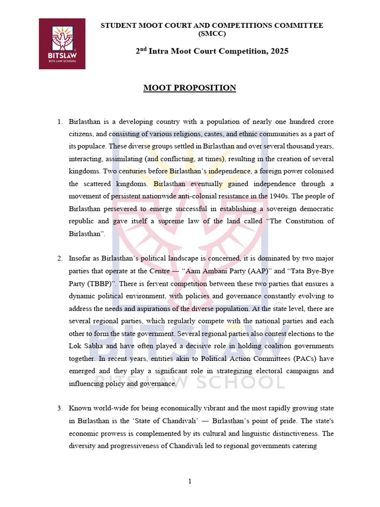 Birlasthan 2025 Moot Court Case Summary | PDF | Governance | Government
