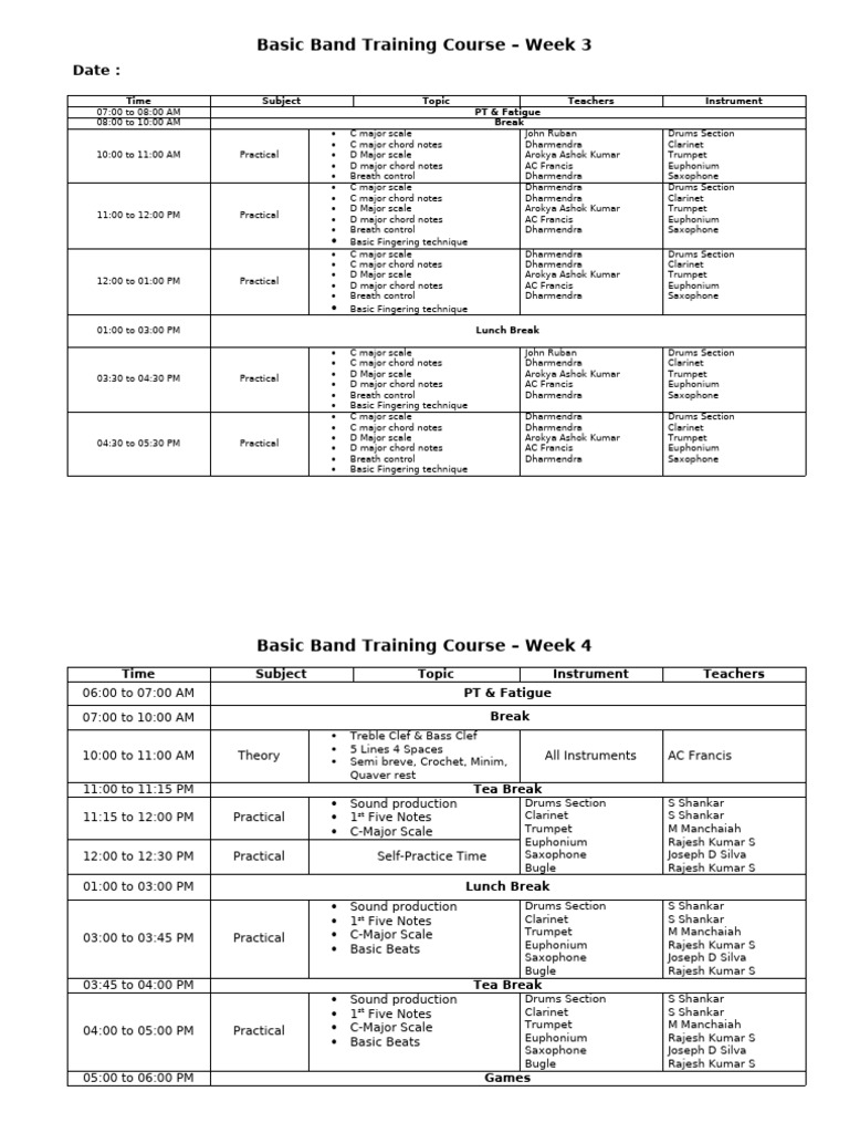 Band Training Course Time Table 2024 | PDF | Clef | Saxophone