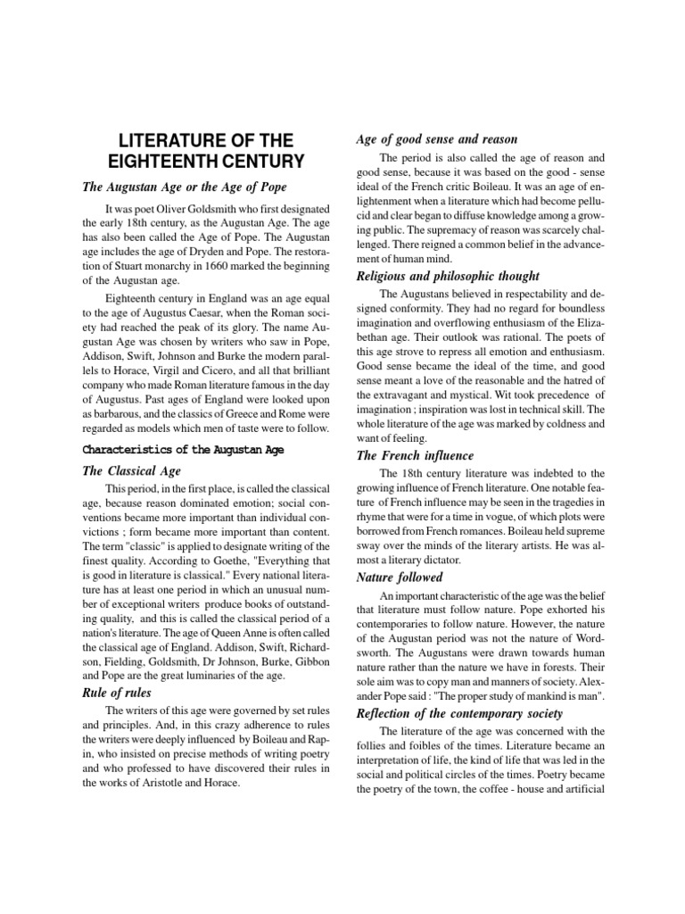 Characteristics of 18th Century Literature | PDF | John Dryden ...