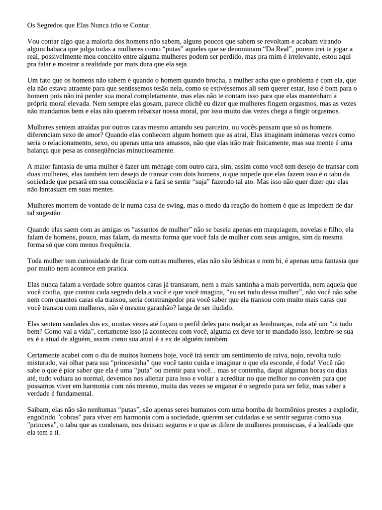 Os Segredos Que Elas Nunca Irão Te Contar | PDF | Moralidade | Orgasmo