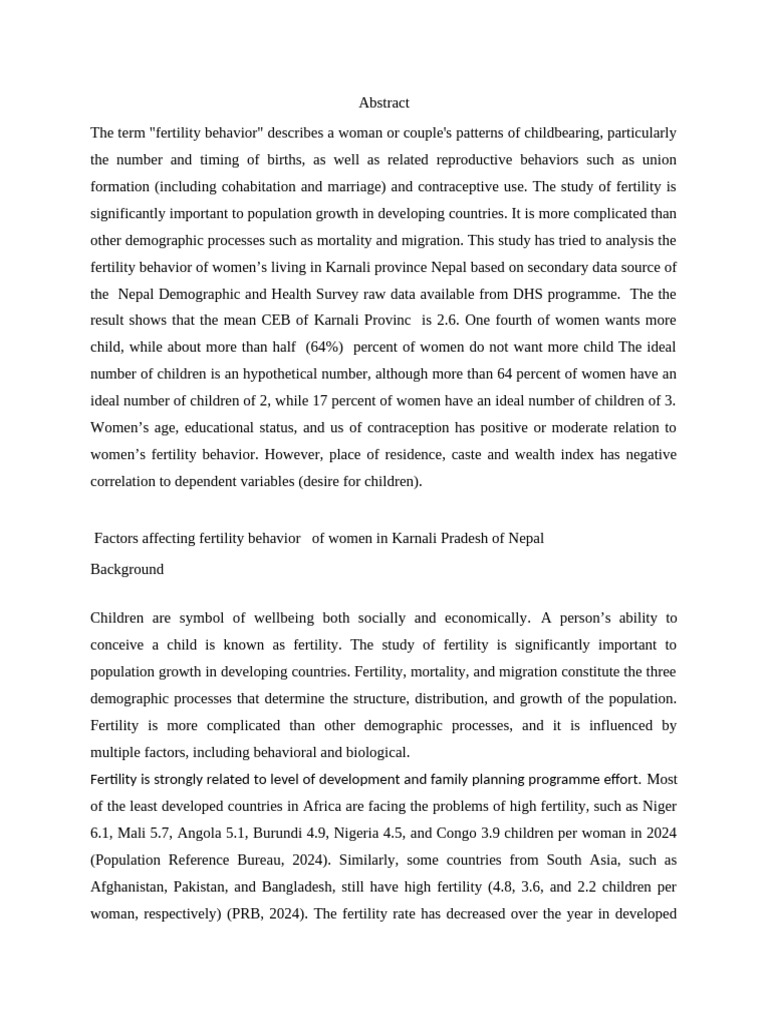 CEB in Karnali Province Married Women | PDF | Fertility | Demography