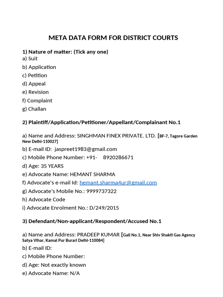 Meta Data Form For District Courts | PDF