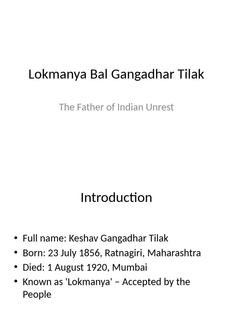 Bal Gangadhar Tilak Presentation | PDF