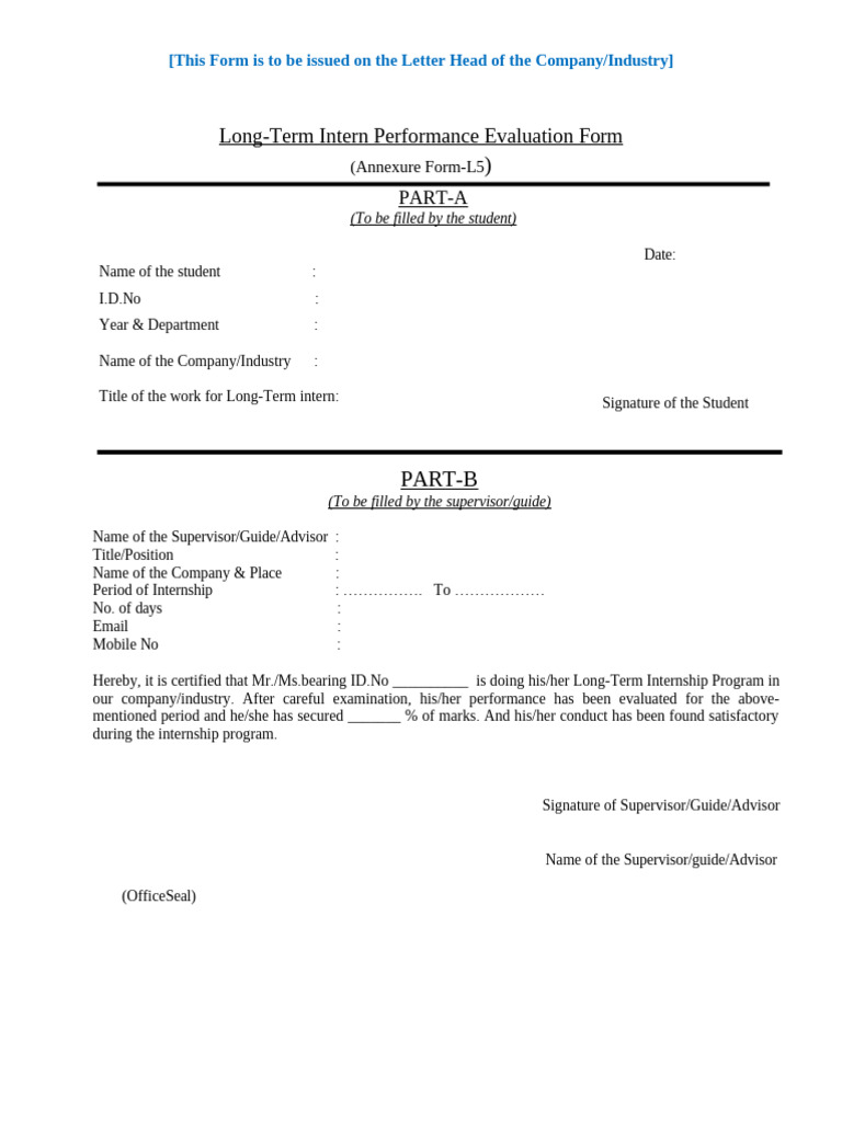 Long-Term Intern Performance Evaluation Form | PDF
