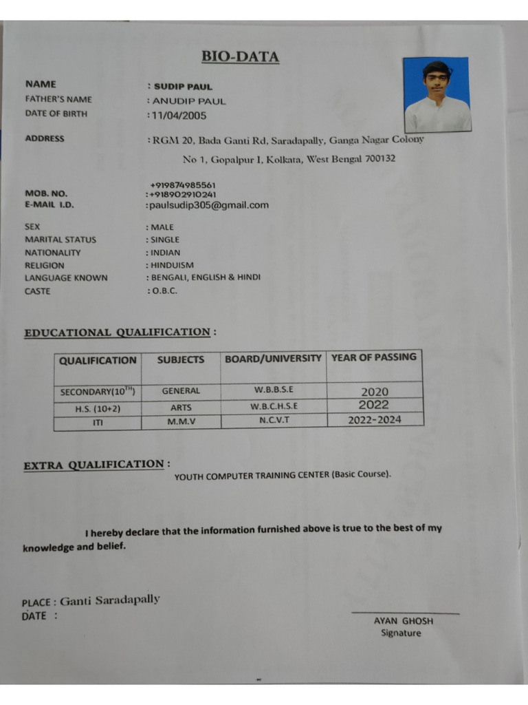 Bio - Data | PDF