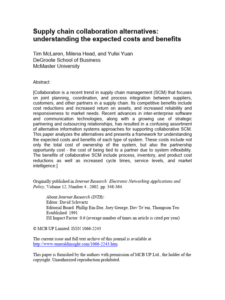 Supply Chain Collaboration Alternatives Understand | PDF | Supply Chain ...