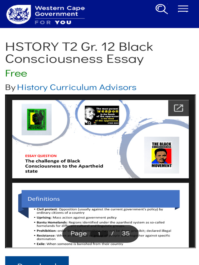 HSTORY T2 Gr. 12 Black Consciousness Essay WCED EPortal | PDF