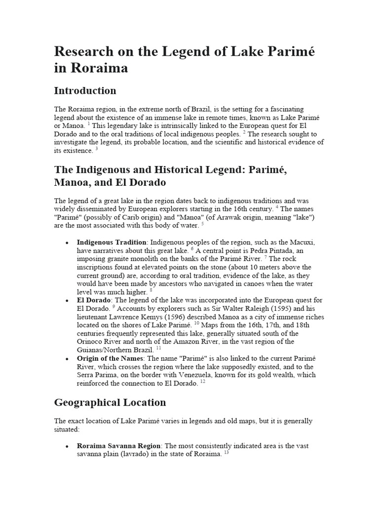 Research On The Legend of Lake Parimé in Roraima | PDF | Earth Sciences