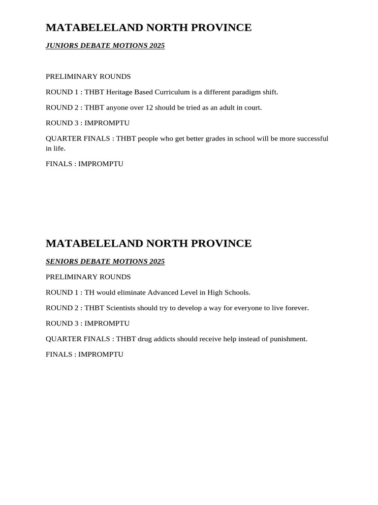 Debate Motions 2025 | PDF