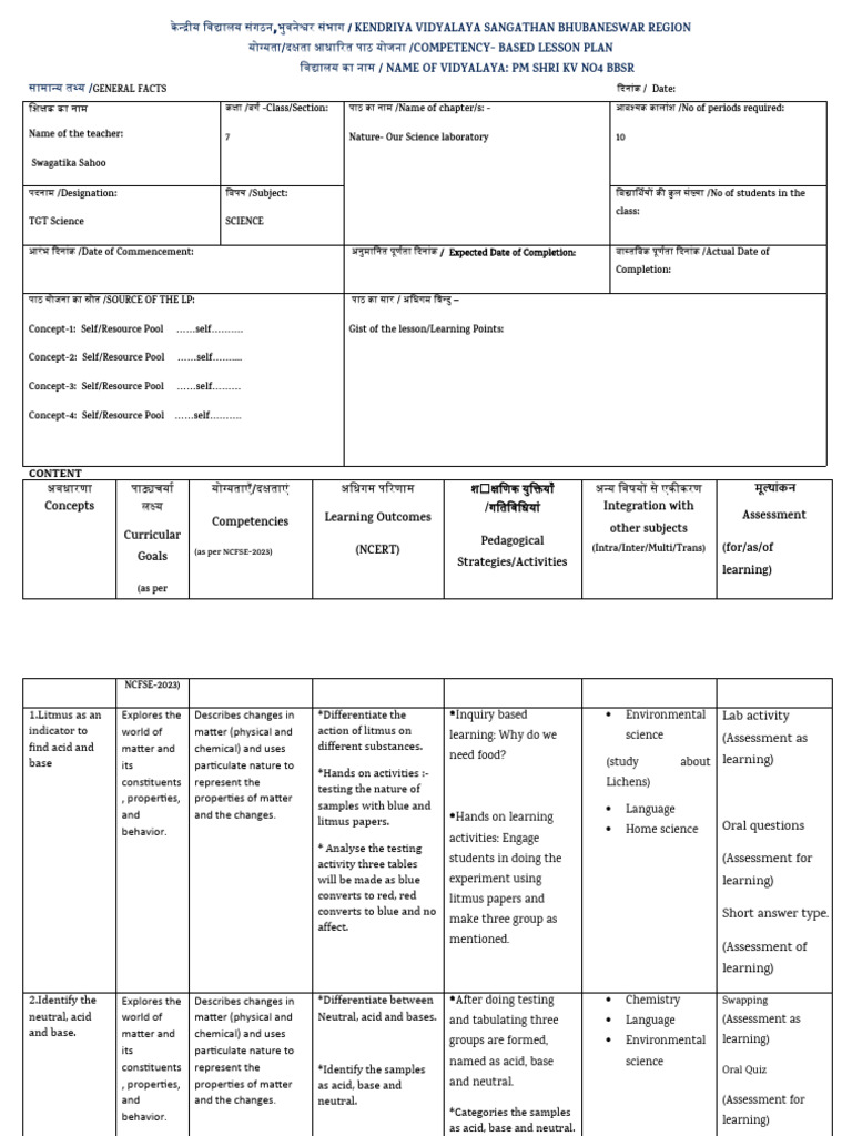 Model Lesson Plan Science (Class 7th) | PDF | Learning | Matter