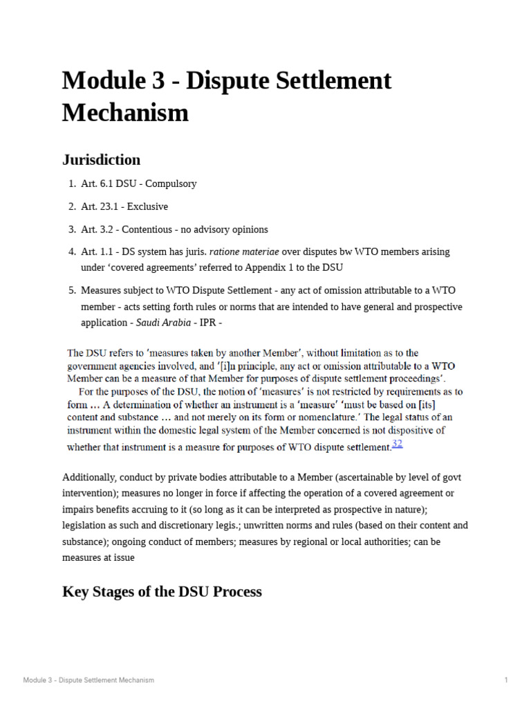 Module 3 - Dispute Settlement Mechanism | PDF | International Relations ...
