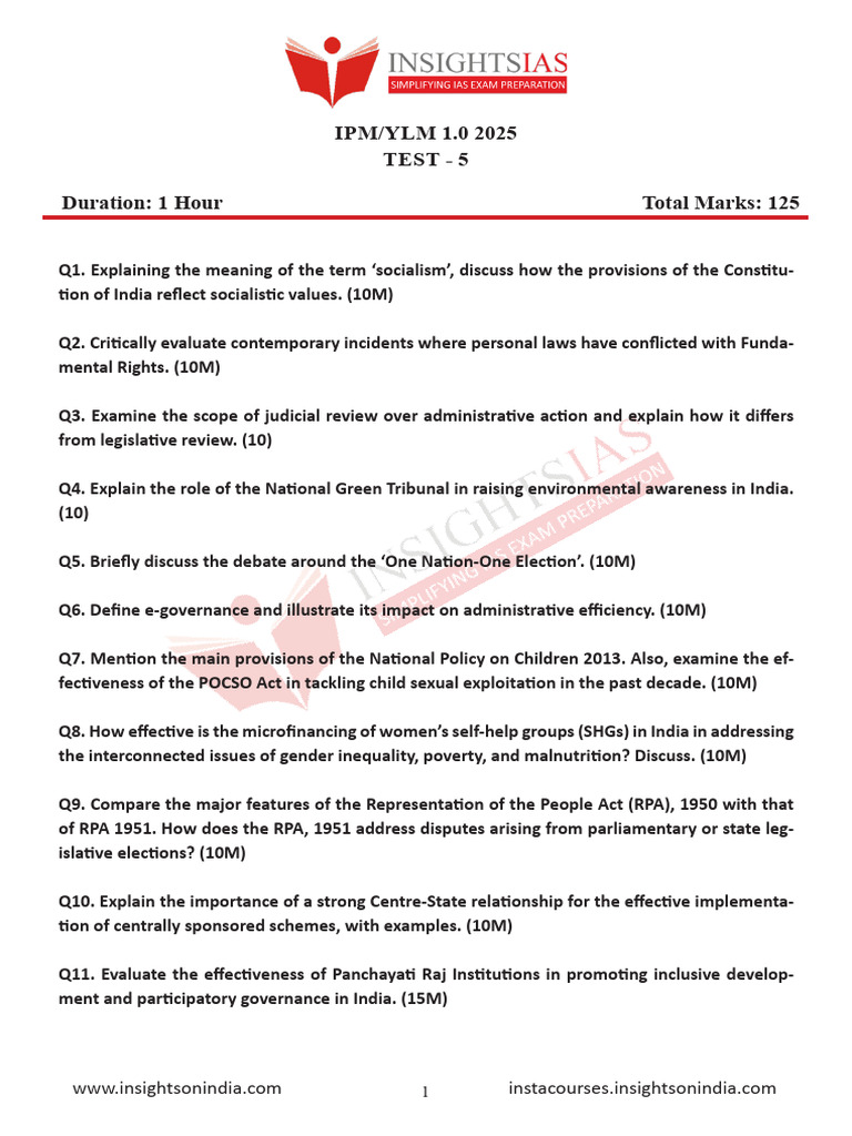 Insight Ias Mains (Ipm) Test 5 | PDF | Government | Justice
