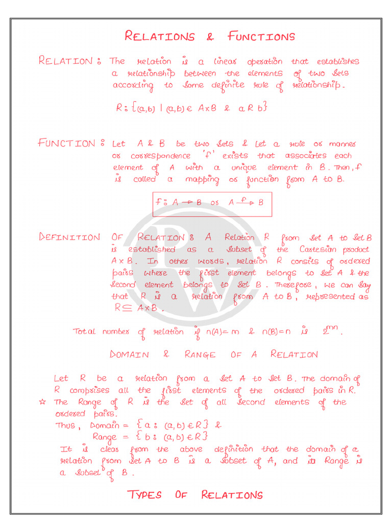 Relation and Functions - Handwritten Notes - Uday 2026 (Class 11th) | PDF