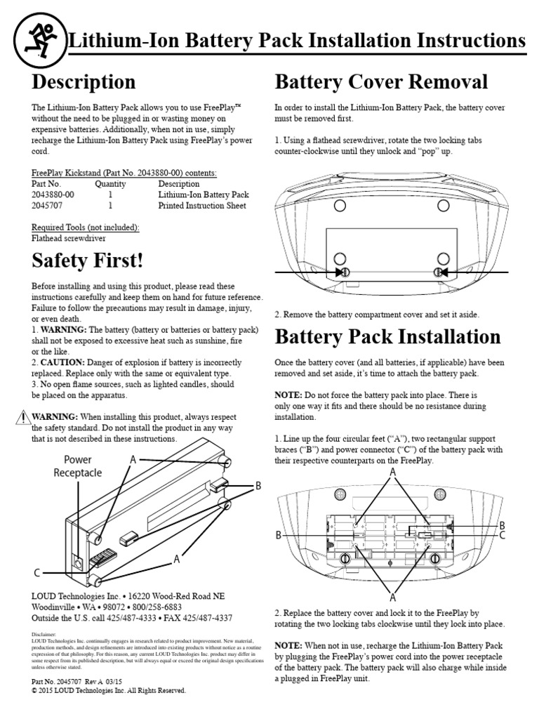 KB - FreePlay Battery Installation Instructions | PDF | Lithium Ion ...
