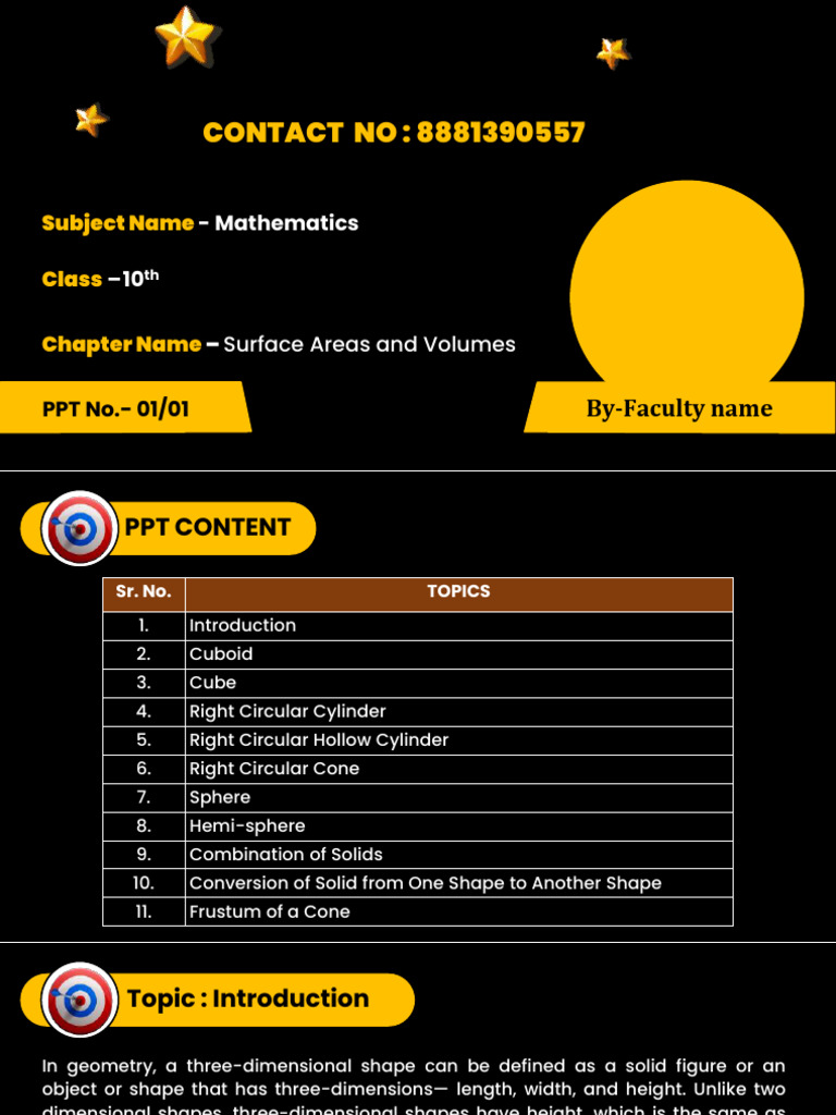 Class 10 Maths: Surface Area & Volume | PDF | Sphere | Volume