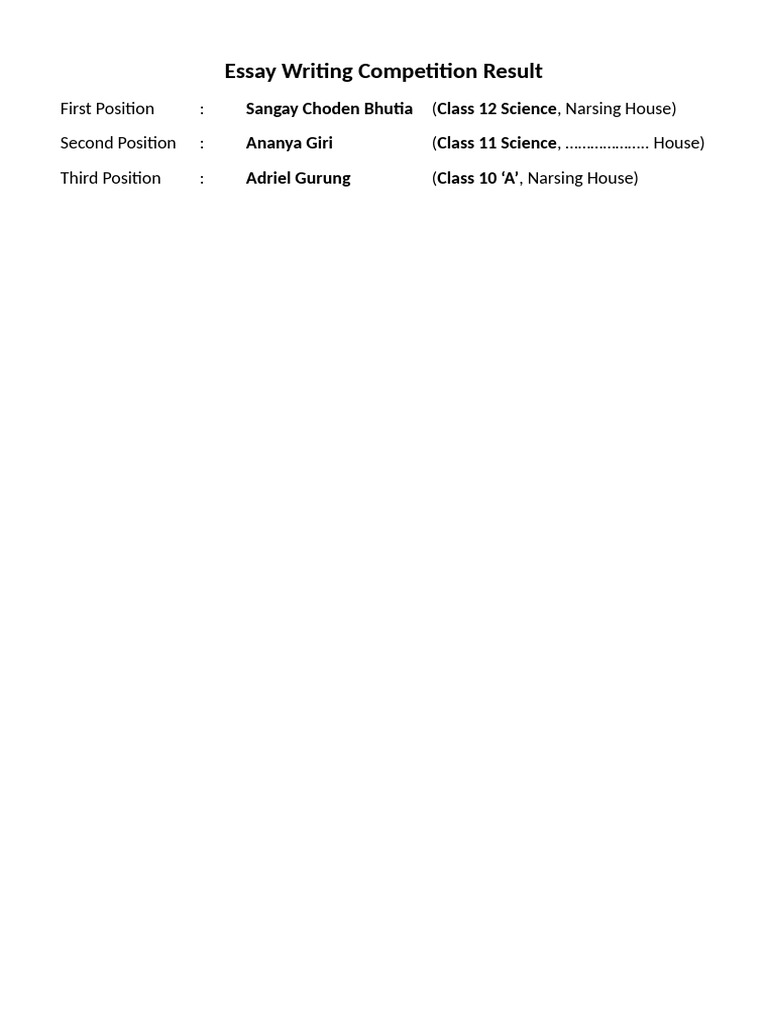 Essay Writing Competition Result | PDF