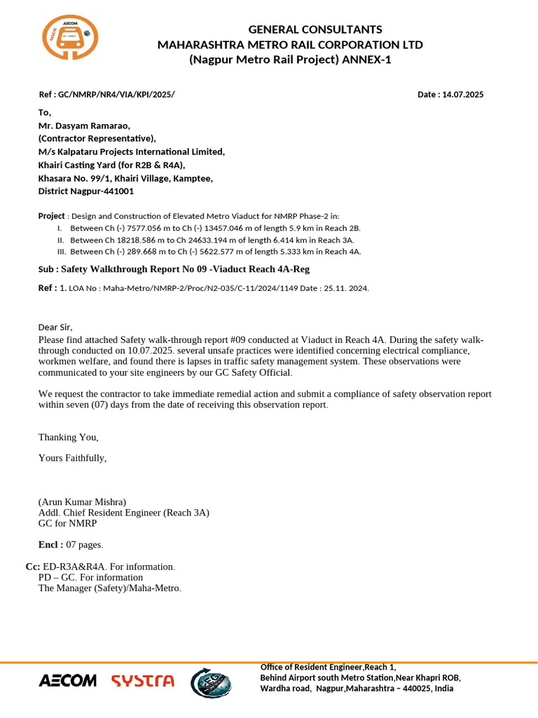 Safety Walkthrough Report for NMRP 4A | PDF