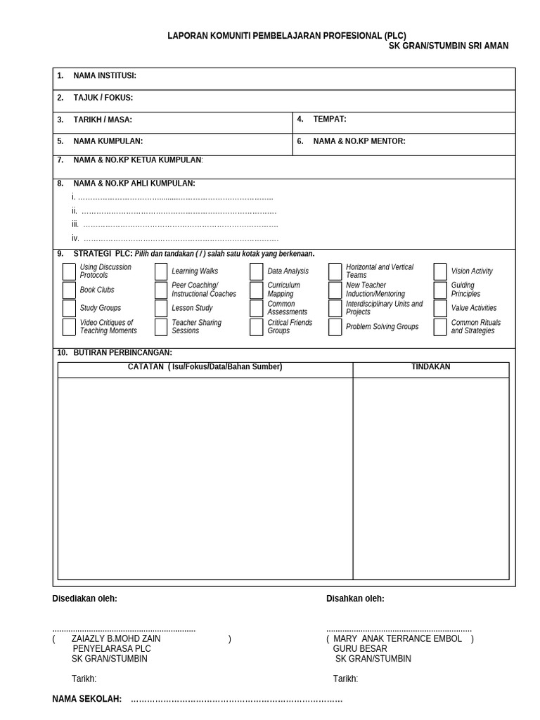 Borang Laporan PLC | PDF
